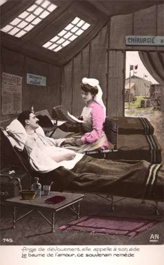 Nurse Reading Letter to Wounded WWI Tinted RP - Red Cross Real Photo ...